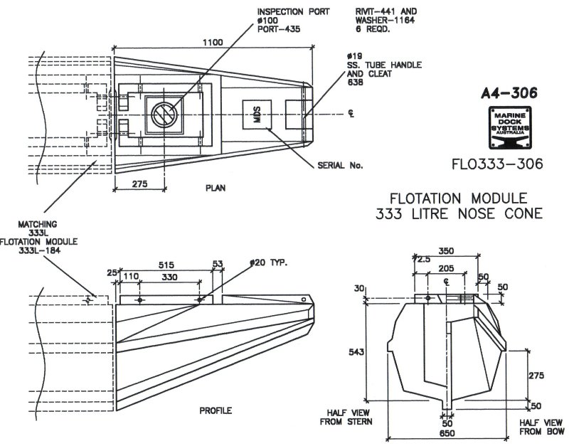 Flotation Module 333 Nose Cone Litres. Marine Dock Systems, MDS ...